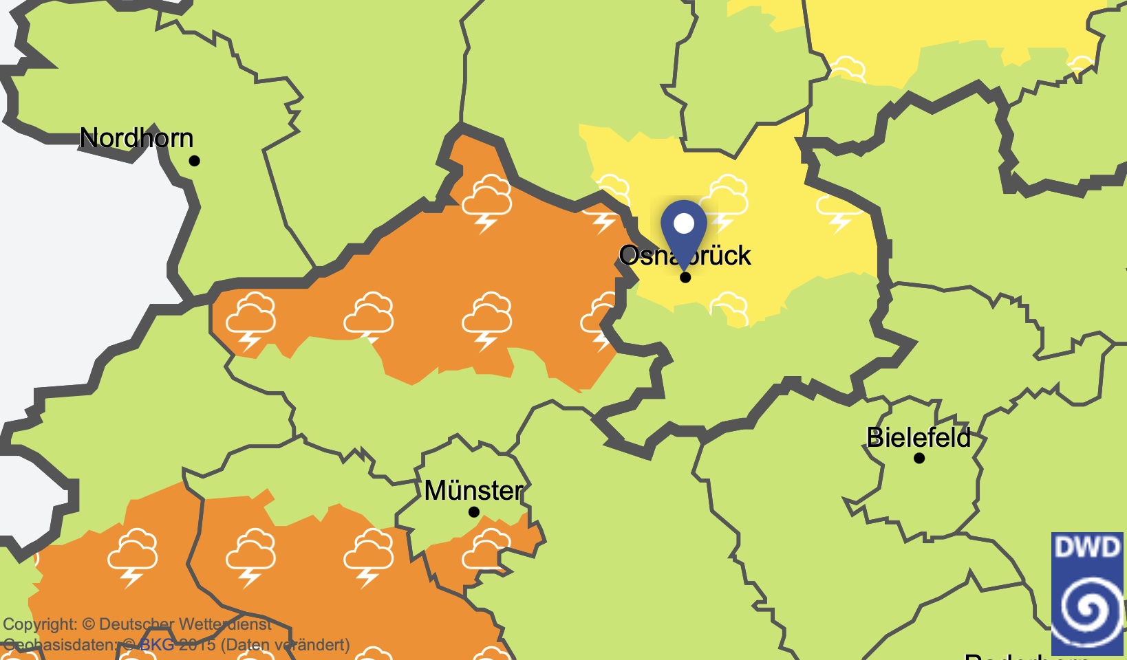 Wetterdienst (DWD) warnt vor Gewittern in Osnabrück und im Landkreis ...